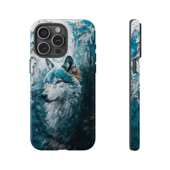 Abstract Glass Blue White Wolf Design Case for iPhone 17 to 11 Pro Max ...