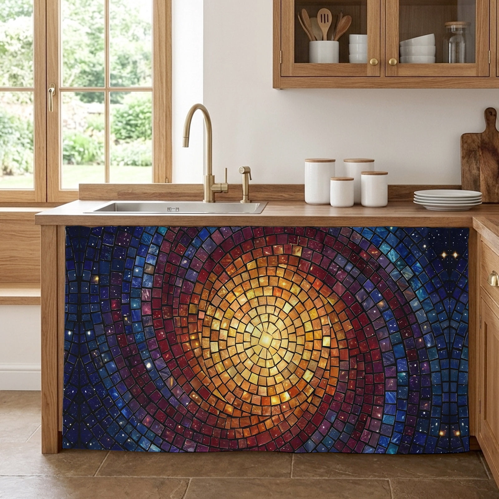 Abstract Glass Cabinet Curtains 32" W x 55" L, Gold Blue Gradient ...