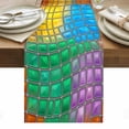 Abstract Glass Cotton Linen Table Runner Blue Yellow Purple Green ...
