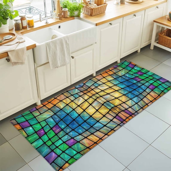 Abstract Glass Mosaic Pattern Rectangle Area Rug 2x6ft,Living Room Rug ...