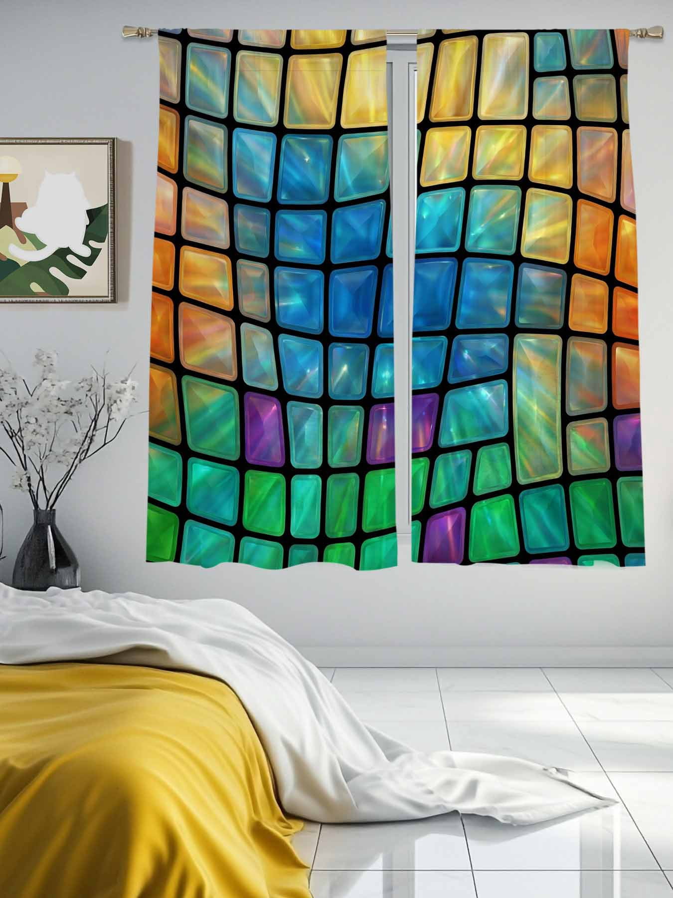 Abstract Glass Mosaic Pattern Sheer Curtains 2 Panels Set Modern ...