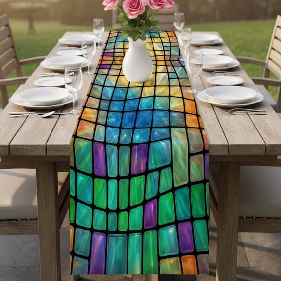 Abstract Glass Mosaic Pattern Table Runner 13x36in Non-Slip Cotton ...
