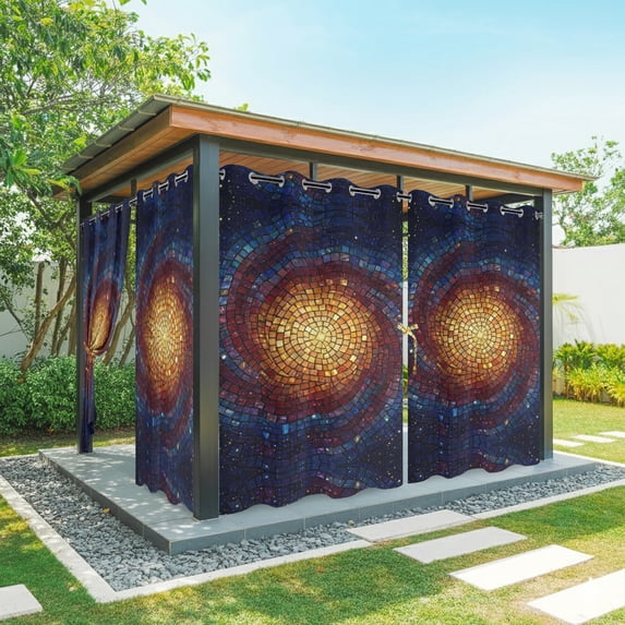 Abstract Glass Outdoor Curtains for Patio, Gold Blue Gradient Galaxy ...