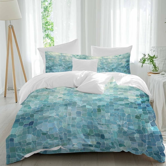 Abstract Glass Shard Splicing Full Size Bed Set,Cyan Gradient Texture ...