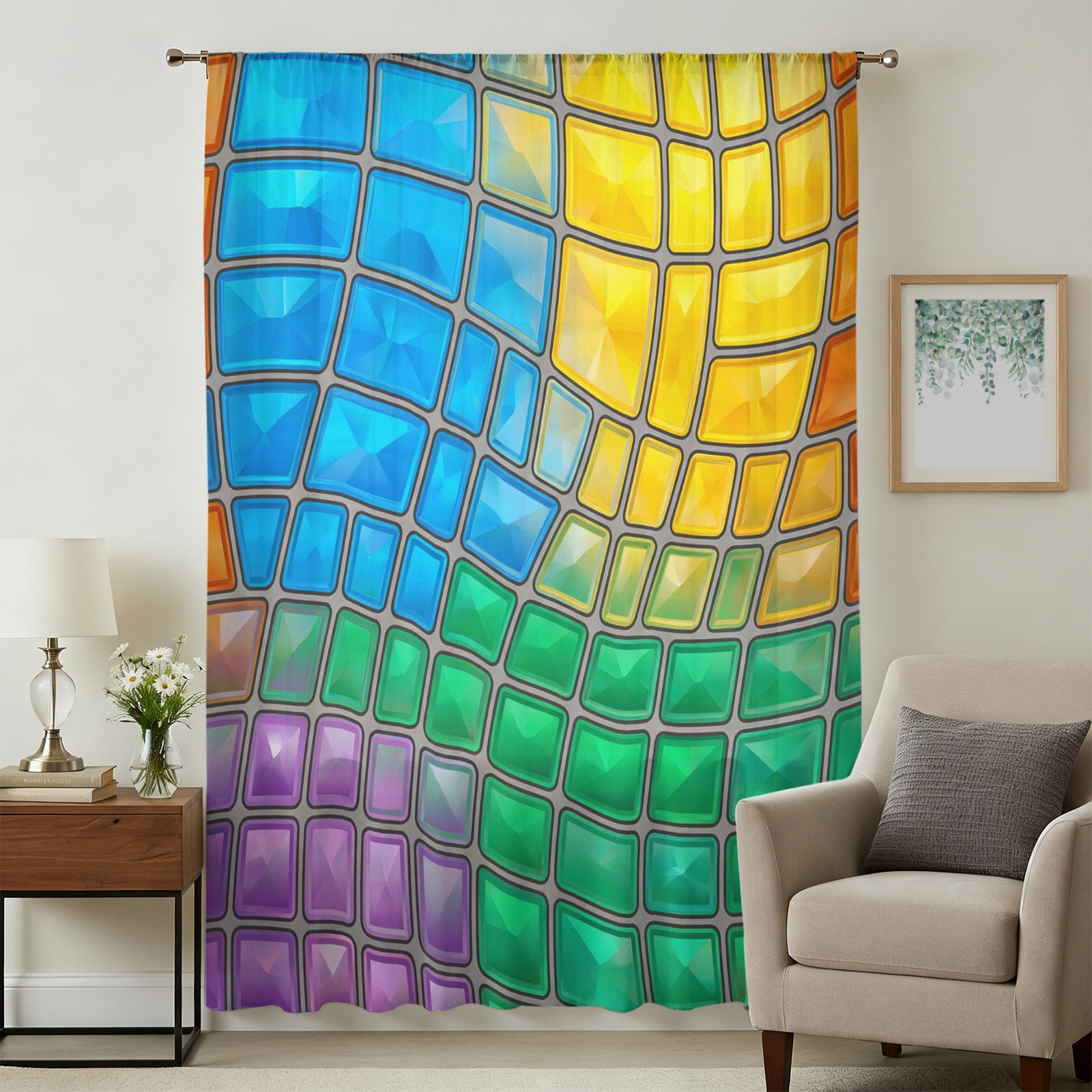 Abstract Glass Sheer Curtains 54 Inches Long for Bedroom, Colorful ...
