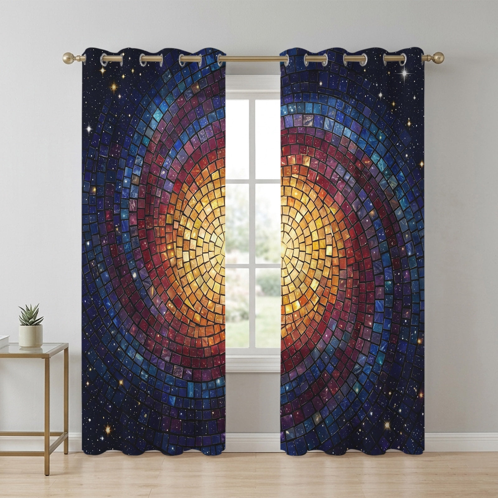 Abstract Glass Sheer Curtains 72 Inch Long 2 Panels, Gold Blue Gradient ...
