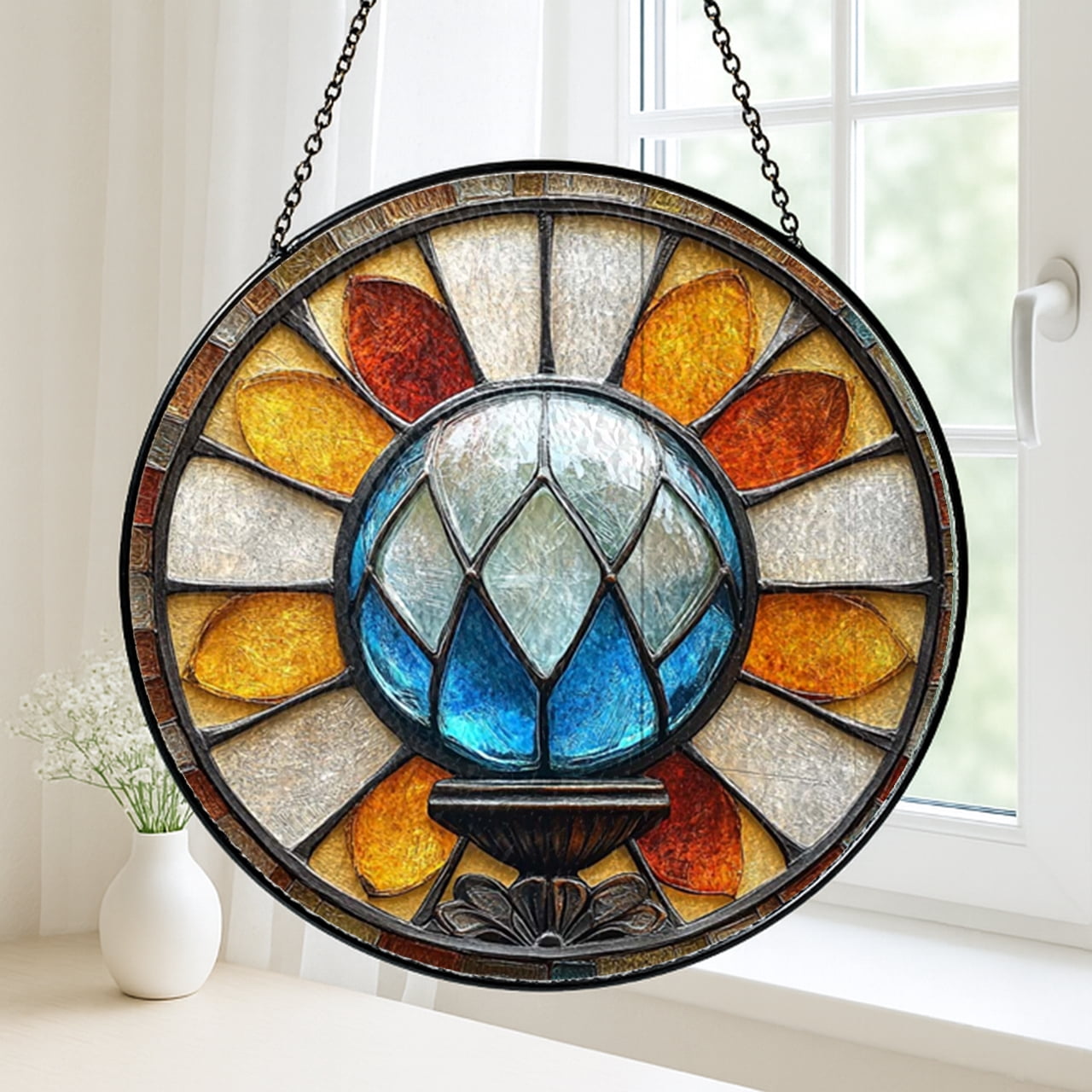 Abstract Glass Sphere Stained Glass Window Suncatcher – Artistic ...
