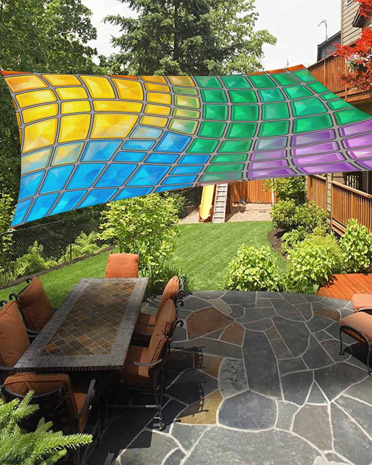 Abstract Glass Sun Shade Sail 14'X18' Blue Yellow Purple Green Crystal ...