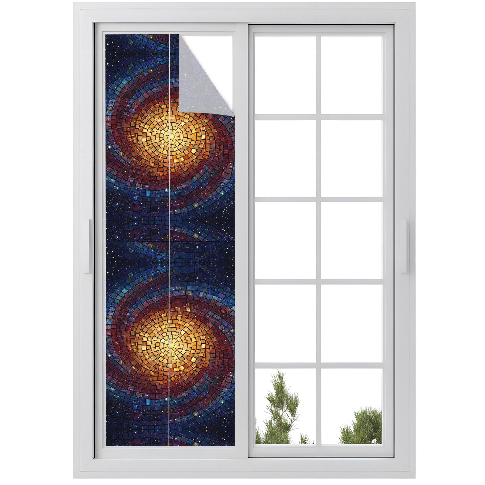 Abstract Glass Window Privacy Film, Gold Blue Gradient Galaxy Spiral ...