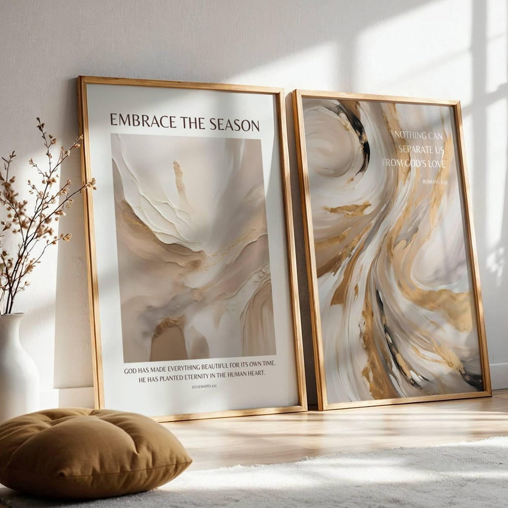 Abstract Gold Bible Verse Beige Modern Scripture Wall Art Set Set 2 ...