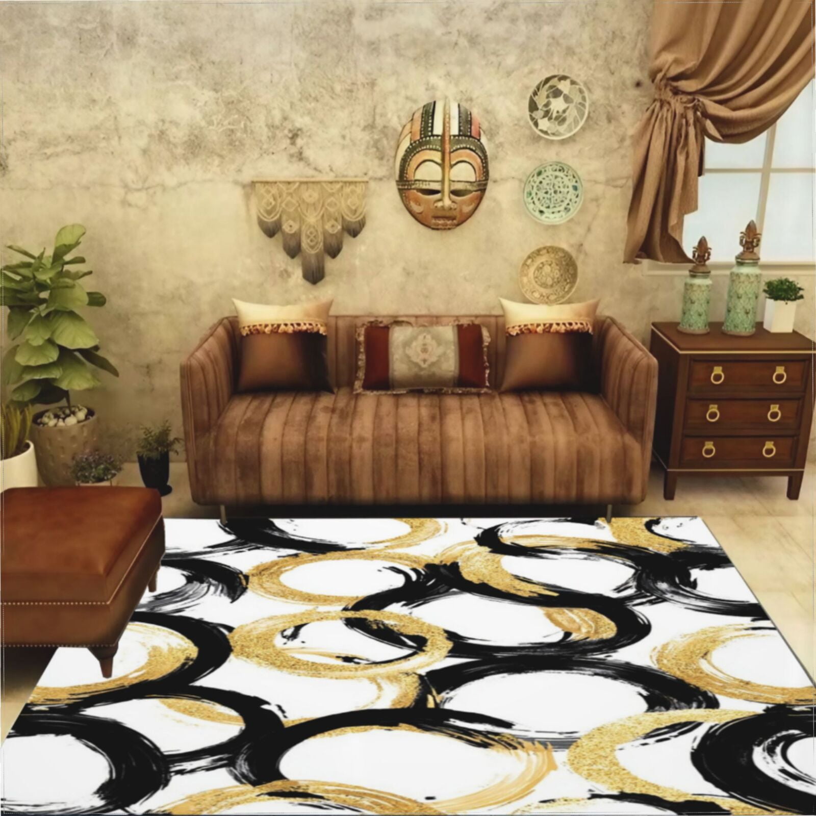 Abstract Gold Black Circles Pattern Light Luxury Home Carpets Living ...