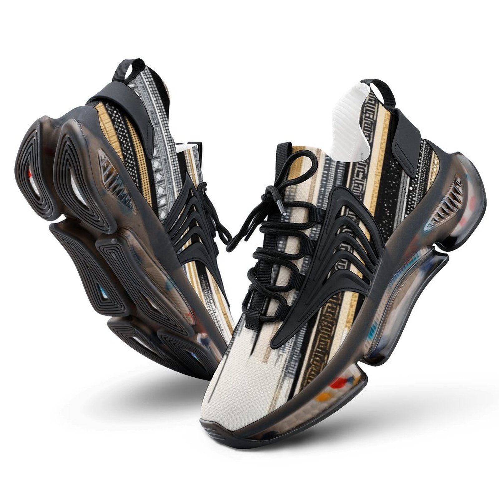 Abstract Gold Black Lines Art Walking Shoes for Men Woman Lightweight ...