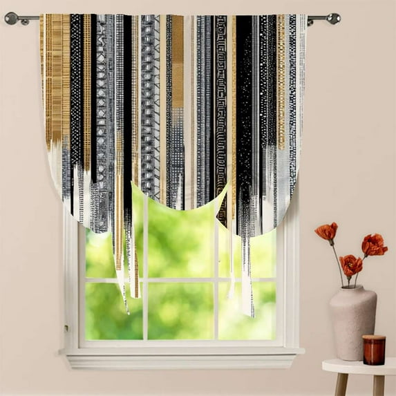 Abstract Gold Black Lines Art Window Curtain for Living Room Roman ...