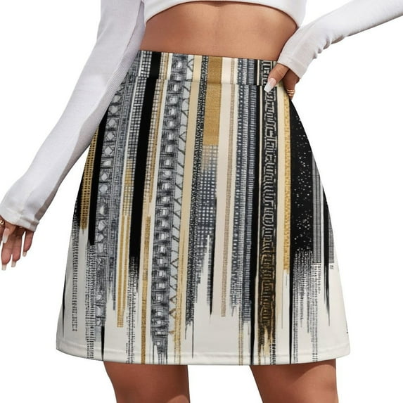 Abstract Gold Black Lines Art Women's High Waist Skirt Stretchy Casual ...