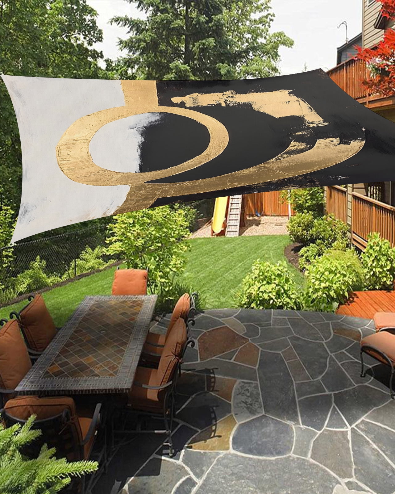 Abstract Gold Black Sun Shade Sail 12'X16' Watercolor Modern UV Block ...