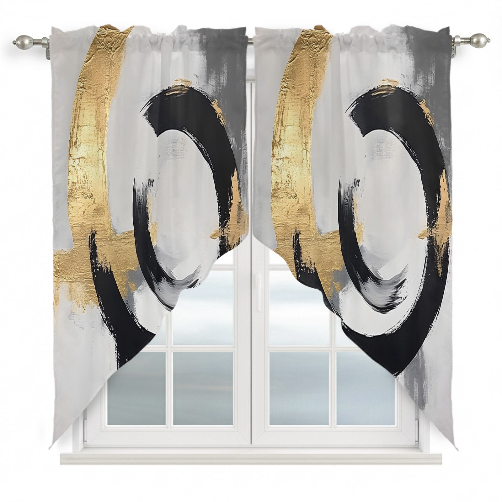 Abstract Gold Black Swag Curtain Valance for Window 2 Panels round ...