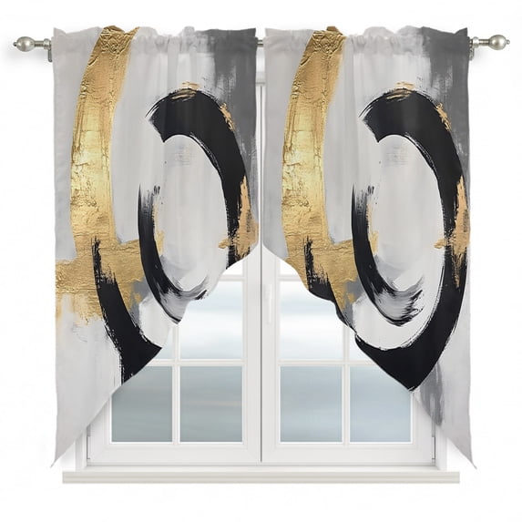 Abstract Gold Black Swag Curtain Valance for Window 2 Panels round ...