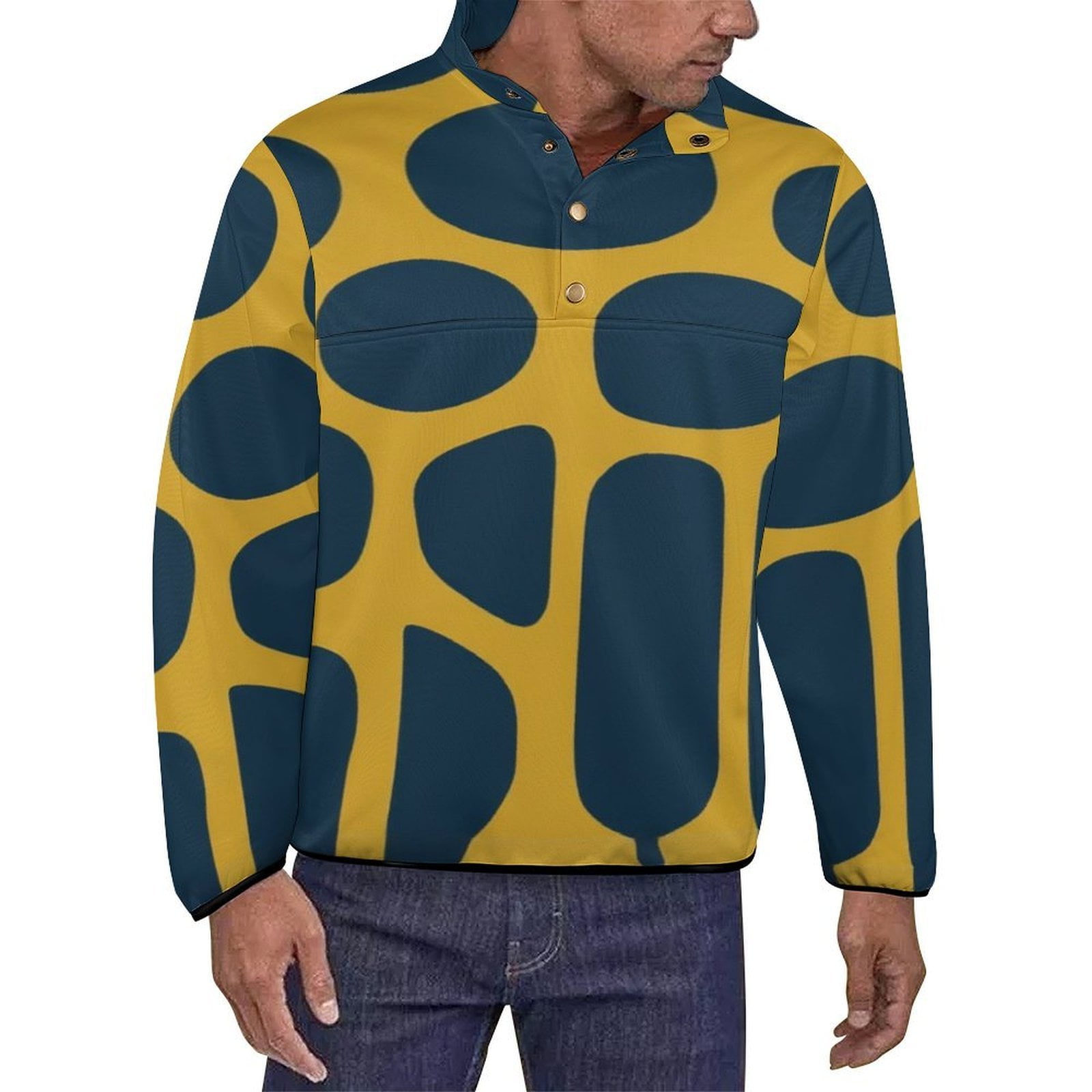 Abstract Gold Blue Pebble Art Men's Stand Collar Sweater Long Sleeve ...