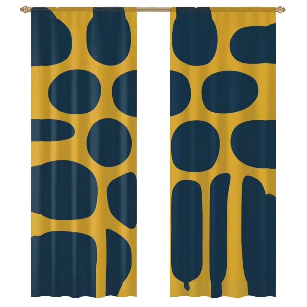 Abstract Gold Blue Pebble Art Tulle Curtains For Living Room Chiffon ...