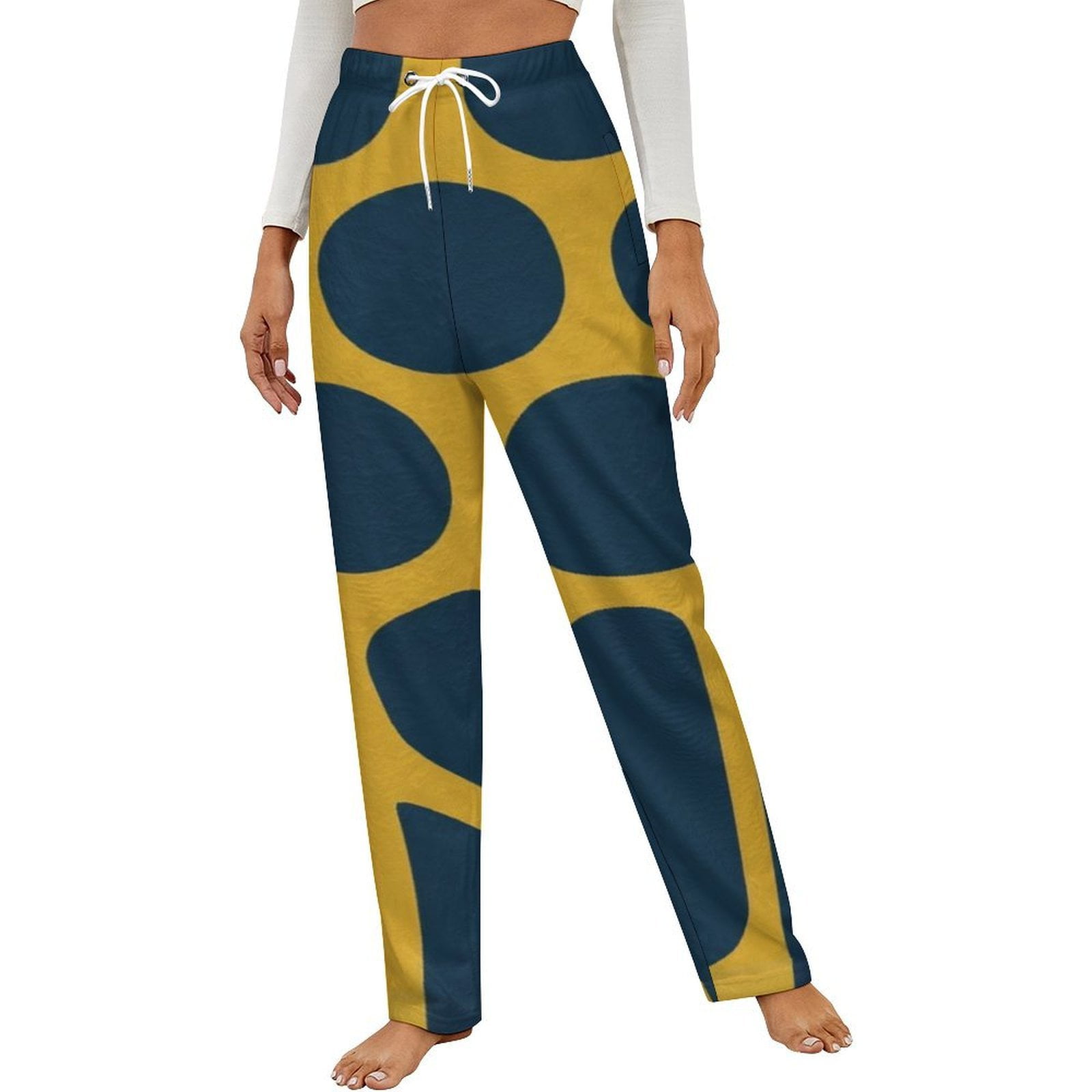 Abstract Gold Blue Pebble Art Winter Female Pants Flannel High Waist ...