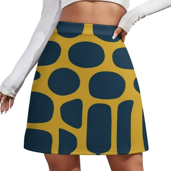 Abstract Gold Blue Pebble Art Women's High Waist Skirt Stretchy Casual ...