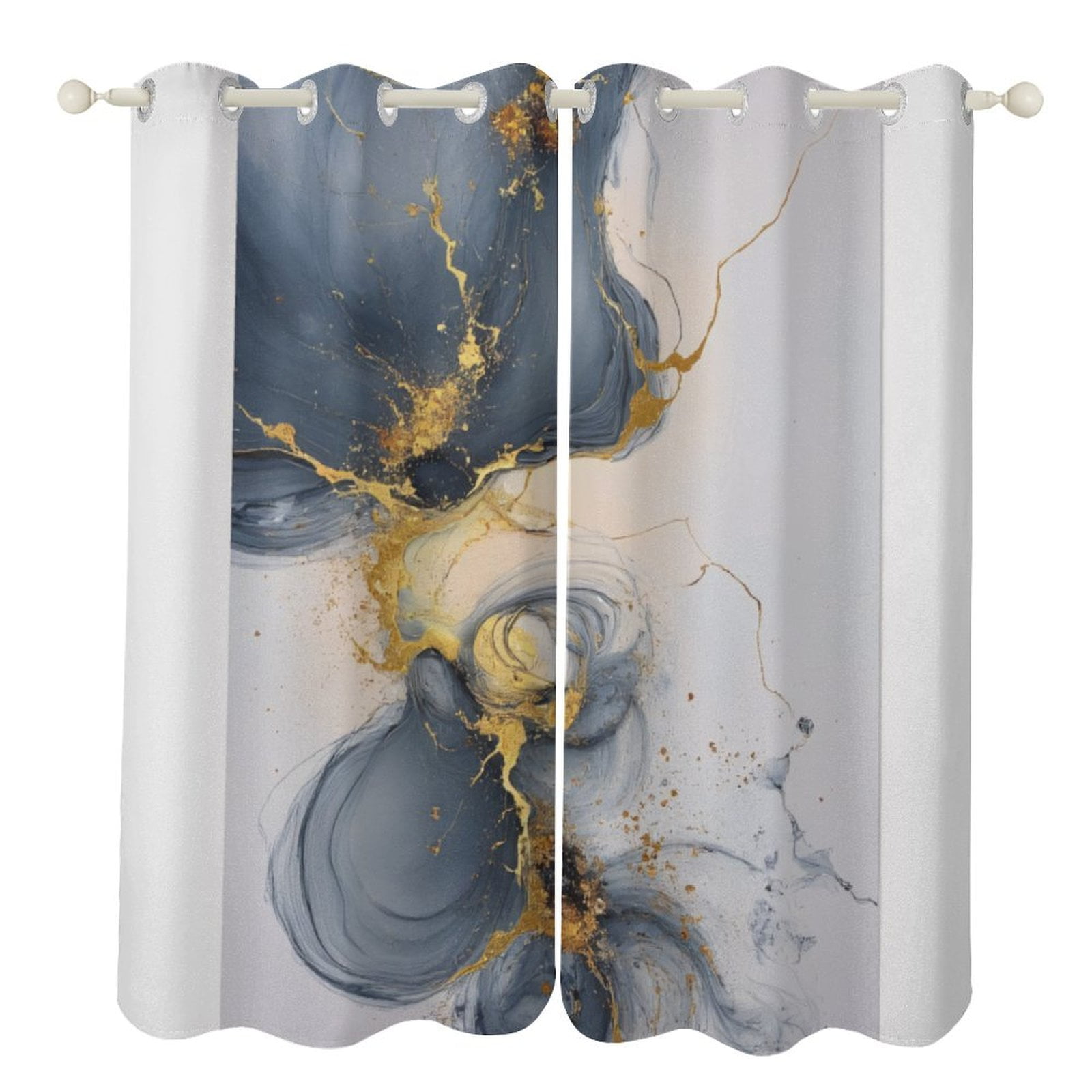 Abstract Gold Blue Swirl Art Luxury Window Curtains Blinds for Living ...