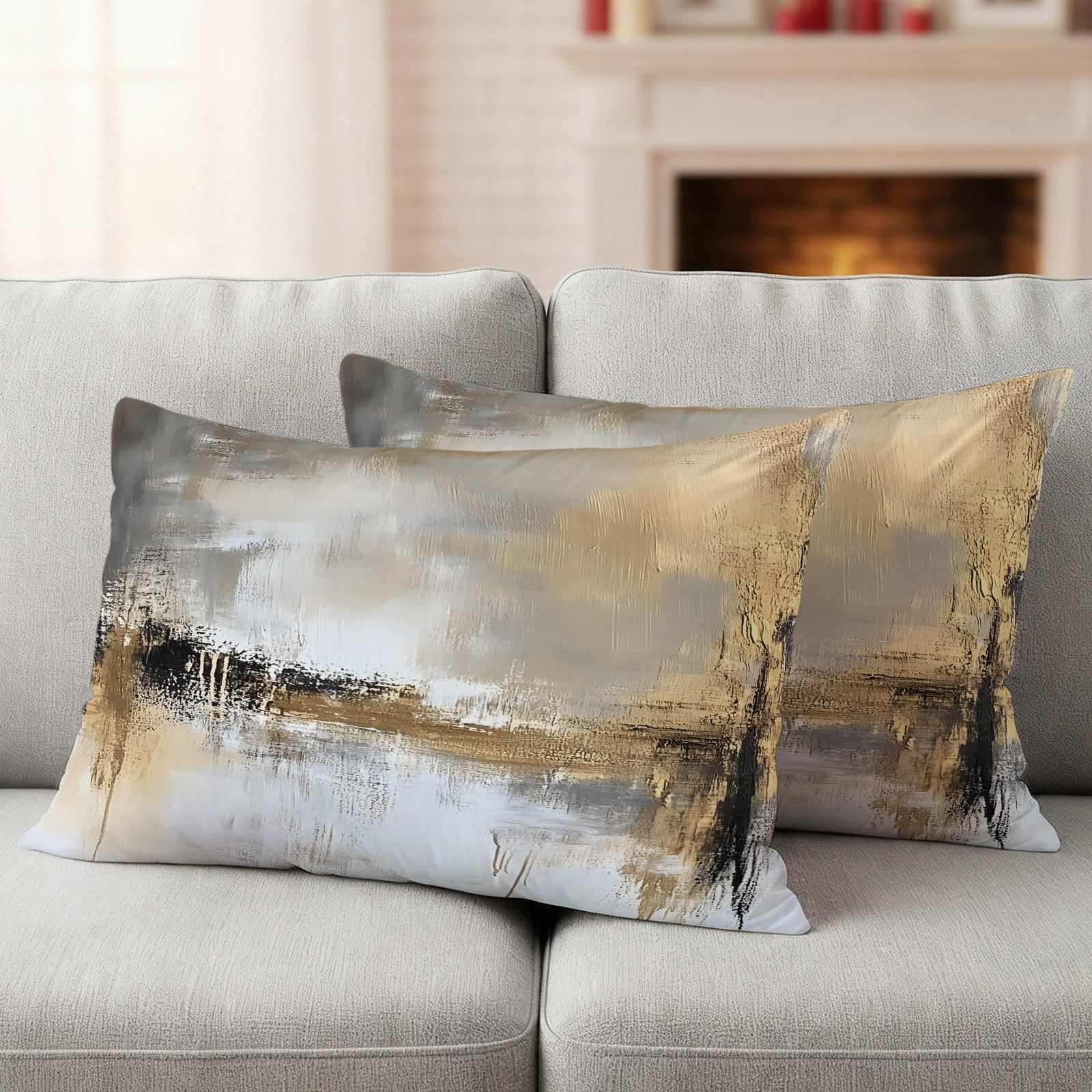 Abstract Gold Brown Artwork Waterproof Throw Pillow Covers Set of 2 ...