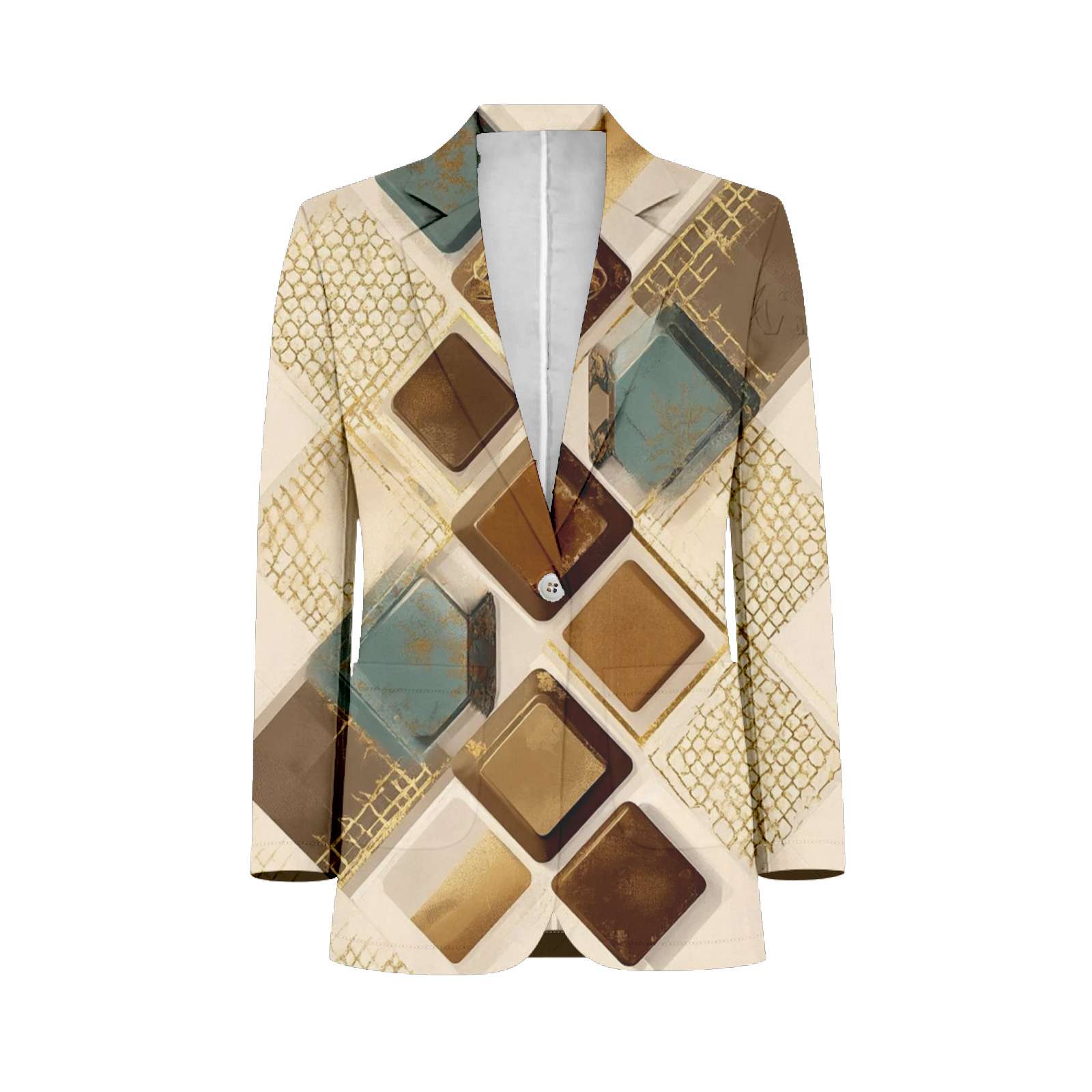 Abstract Gold Brown Squares Design Men's Suit Blazer Casual Party Wear ...