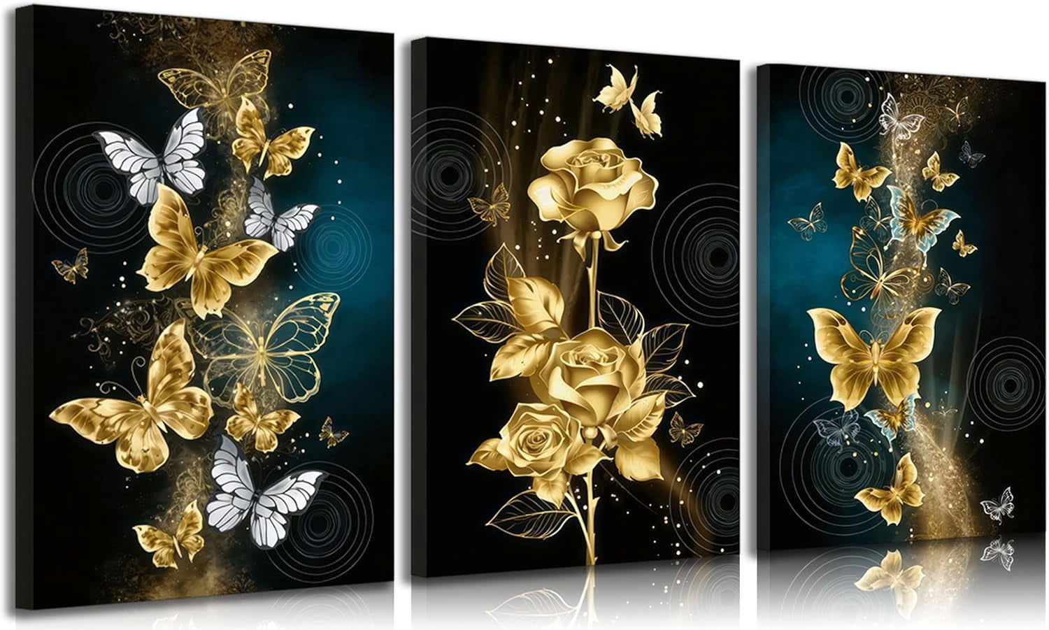 Abstract Gold Butterfly Canvas Wall Art Gold Butterfly and Rose Posters ...