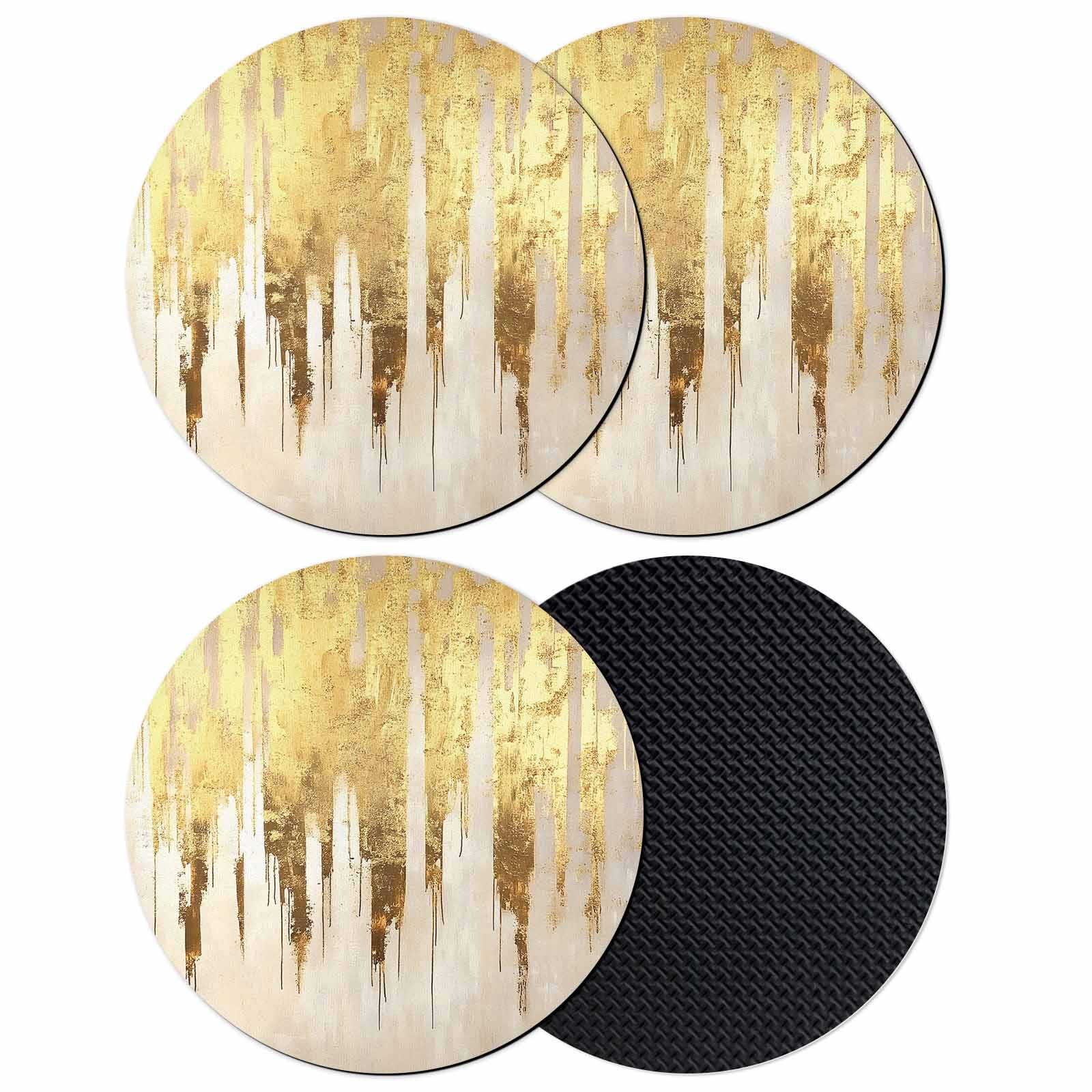 Abstract Gold Coasters Set of 4, Modern Luxury Strokes Artwork ...