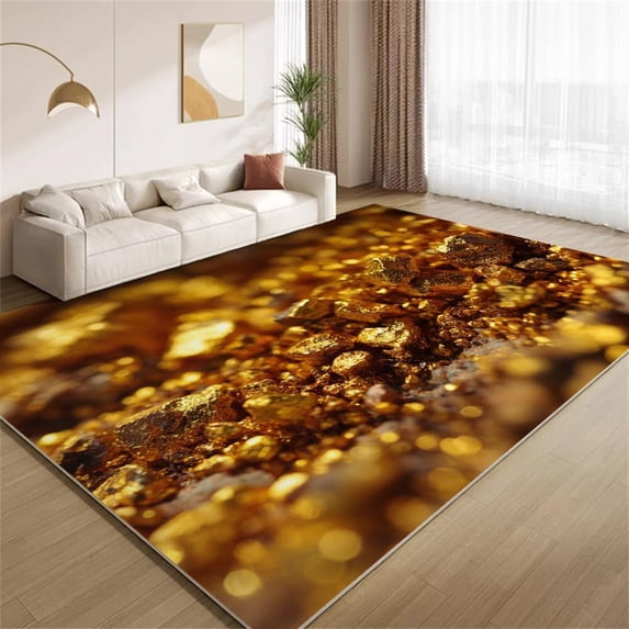Abstract Gold Coin Wave Area Rugs, Luxury Pattern Carpet, Washable Non ...