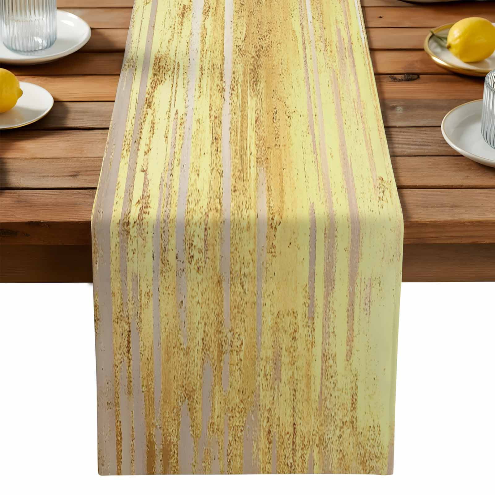 Abstract Gold Cotton Linen Table Runner for Dining Kitchen, Modern ...