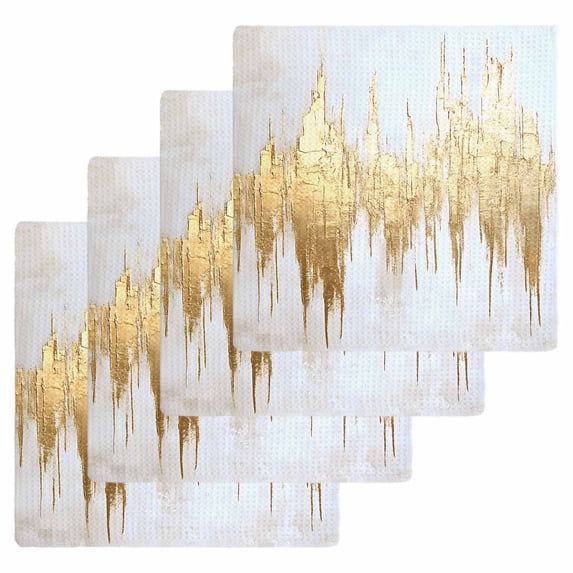 Abstract Gold Dish Towels Set, Waffle Weave Kitchen Towels 4 Pieces ...