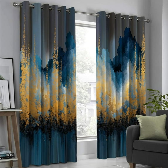 Abstract Gold Foil Forest Curtains Blackout Vintage Watercolor ...