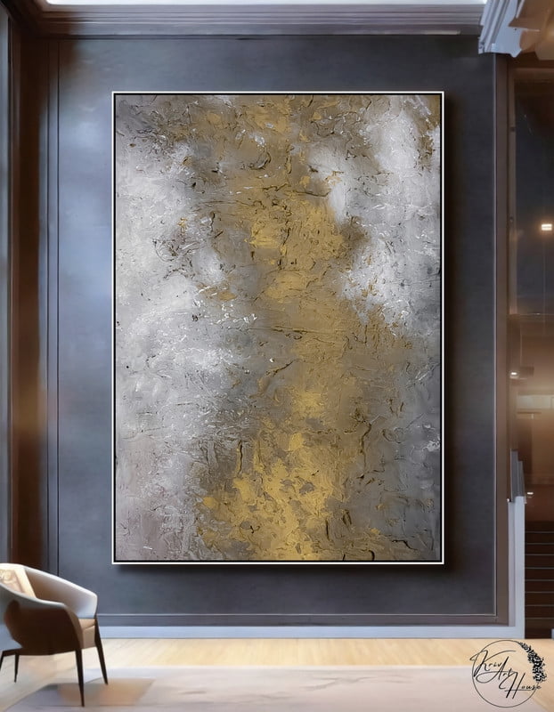Abstract Gold & Gray Handmade Wall Art Painting Modern Canvas Home ...