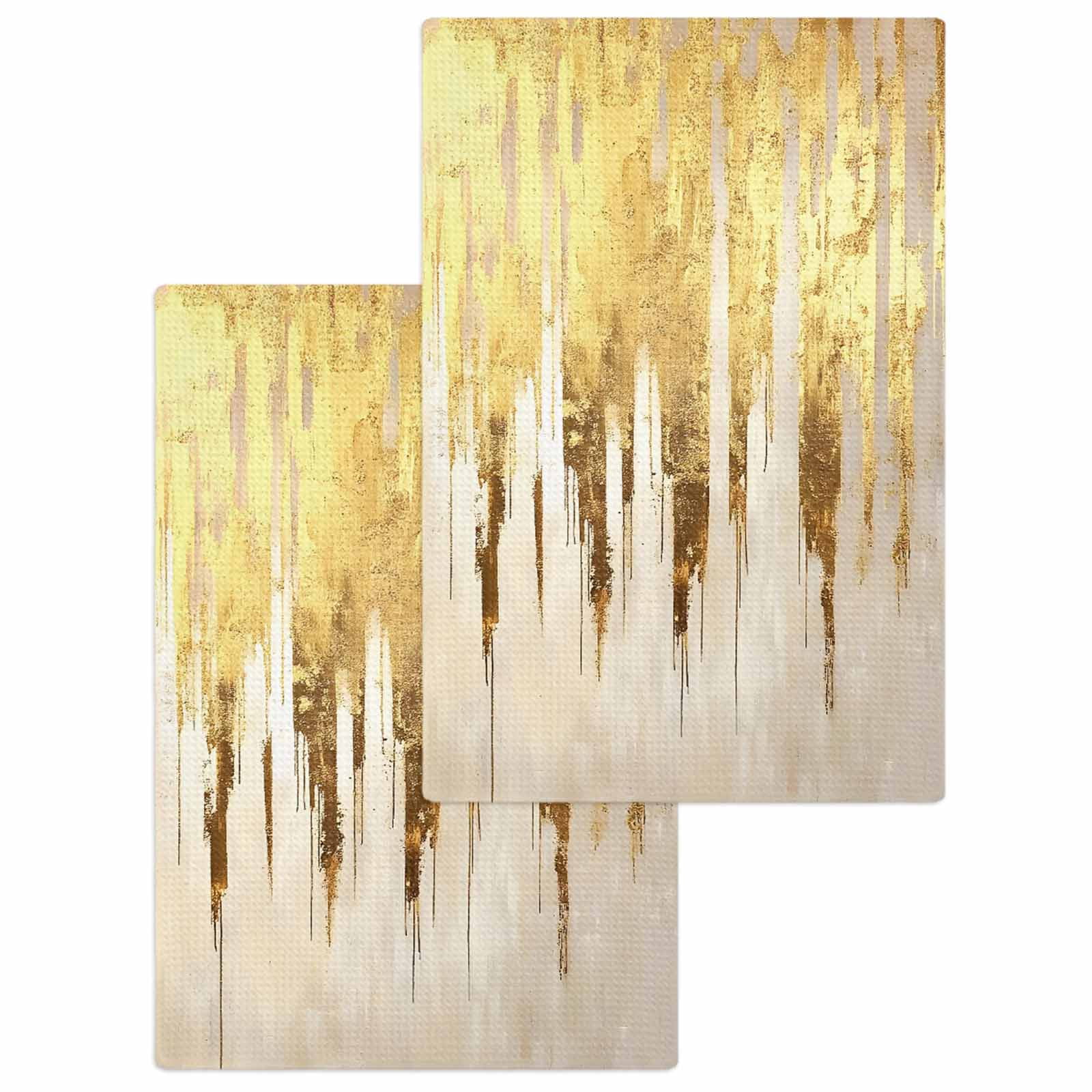 Abstract Gold Hand Towels Set, Waffle Weave Kitchen Towels 2 Pieces ...