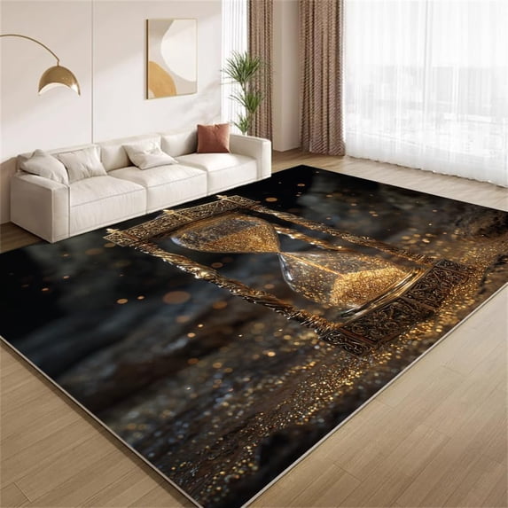 Abstract Gold Hourglass Area Rugs, Luxury Time Carpet, Washable Non ...