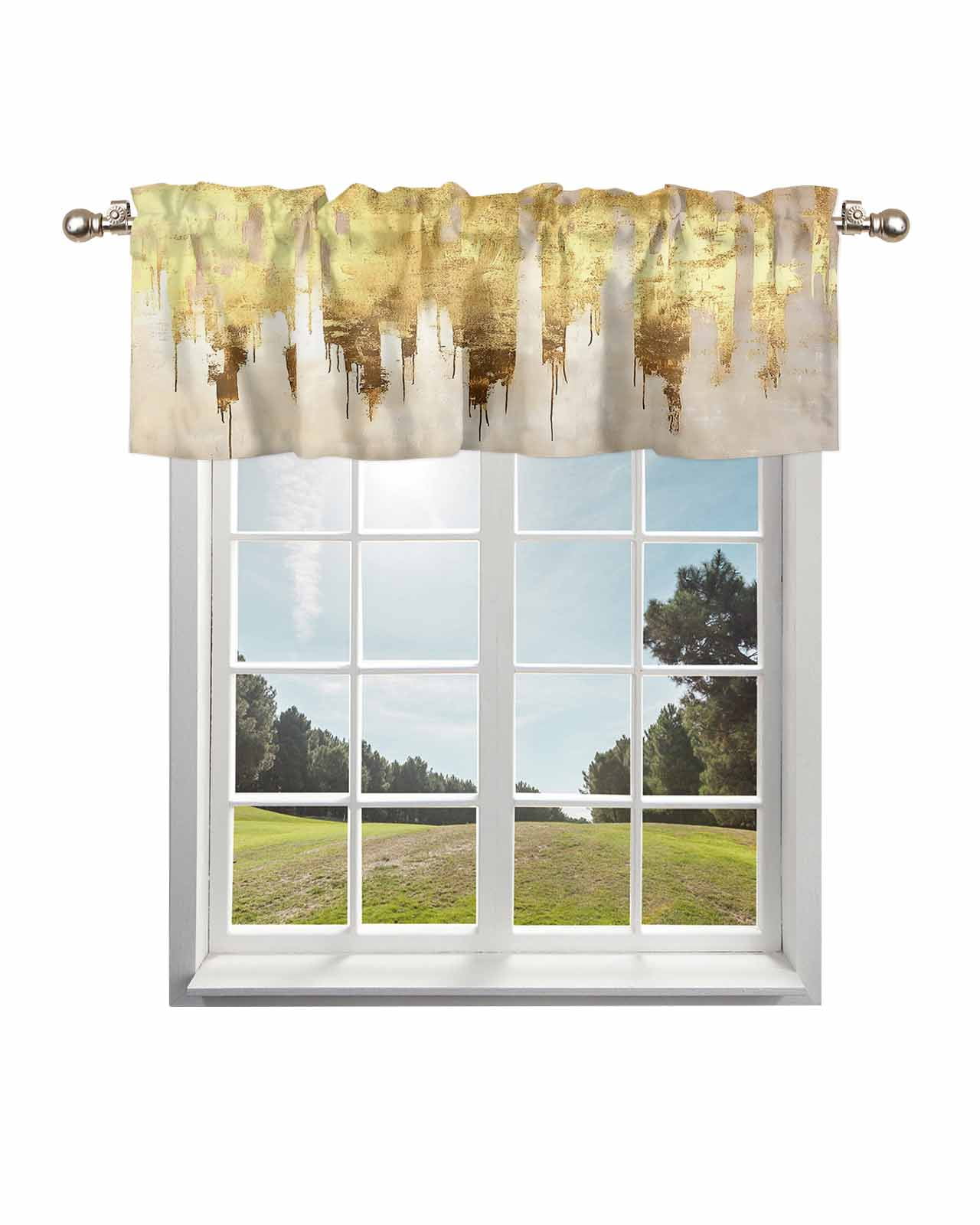 Abstract Gold Kitchen Curtain Valances for Windows Farmhouse Short ...