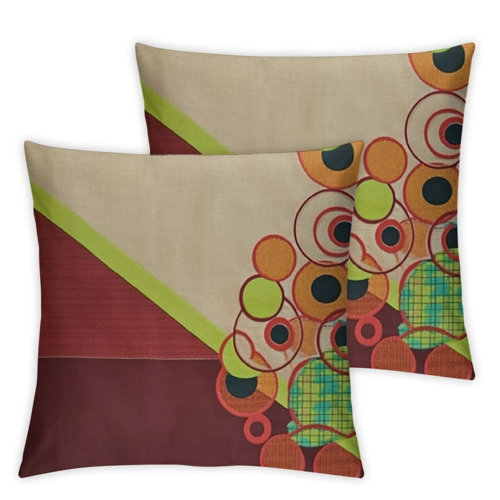 Abstract Gold Lime Green Wine Red Circle Throw Pillow Cover Round ...