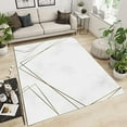 Abstract Gold Line Area Rug, White Geometry Simple Living Room Carpet ...