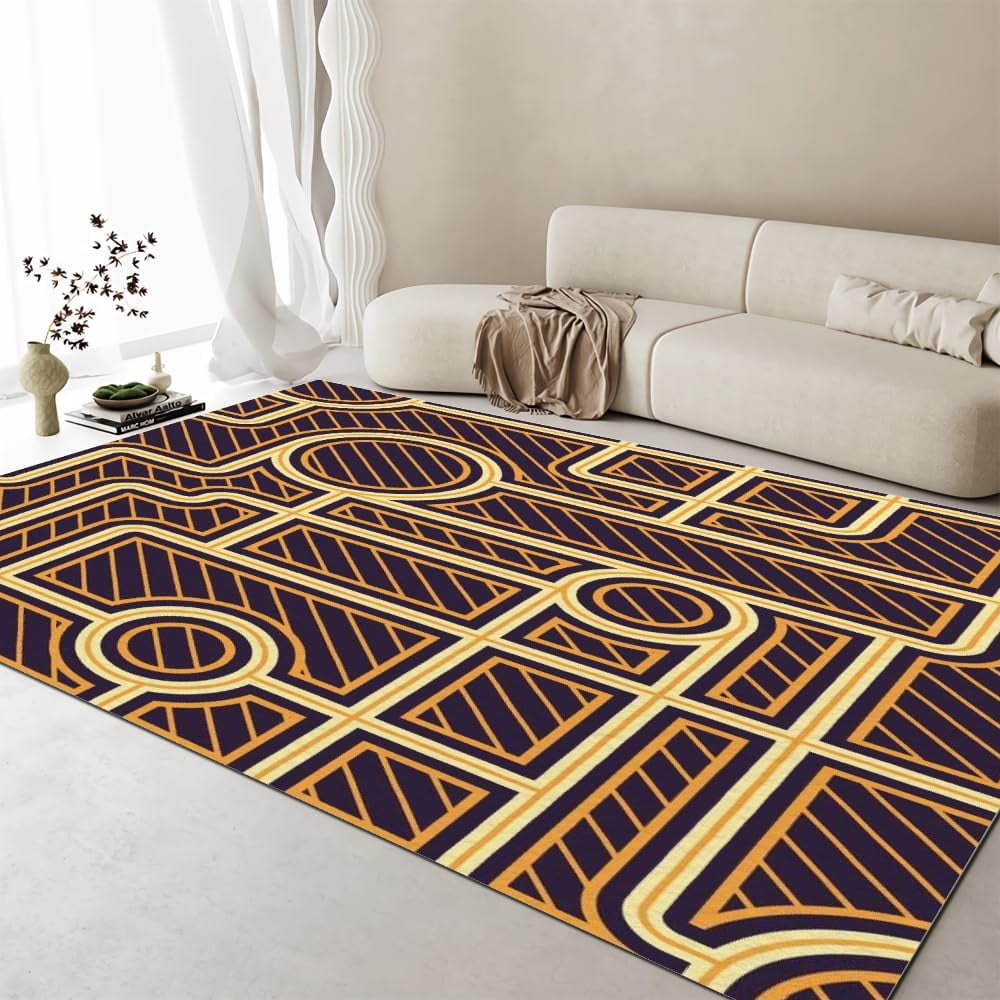 Abstract Gold Line Texture Area Rug, Modern Aesthetic Art Design Rugs ...