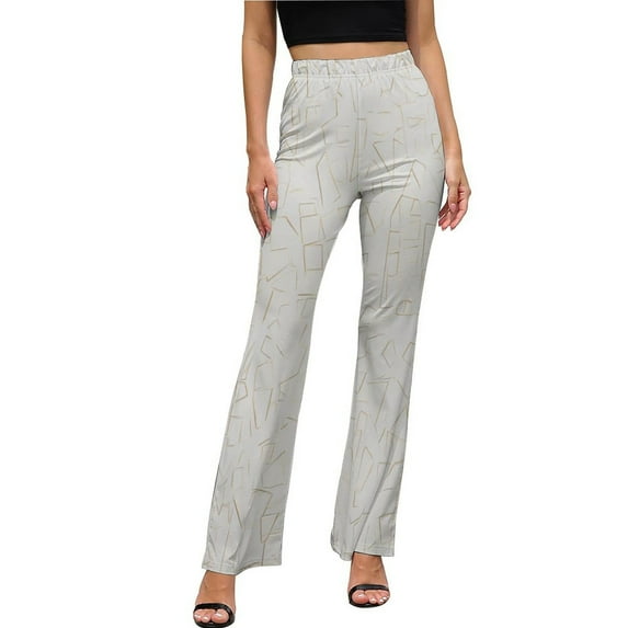 Abstract Gold Lines White Art High Waisted Casual Flared Trousers ...