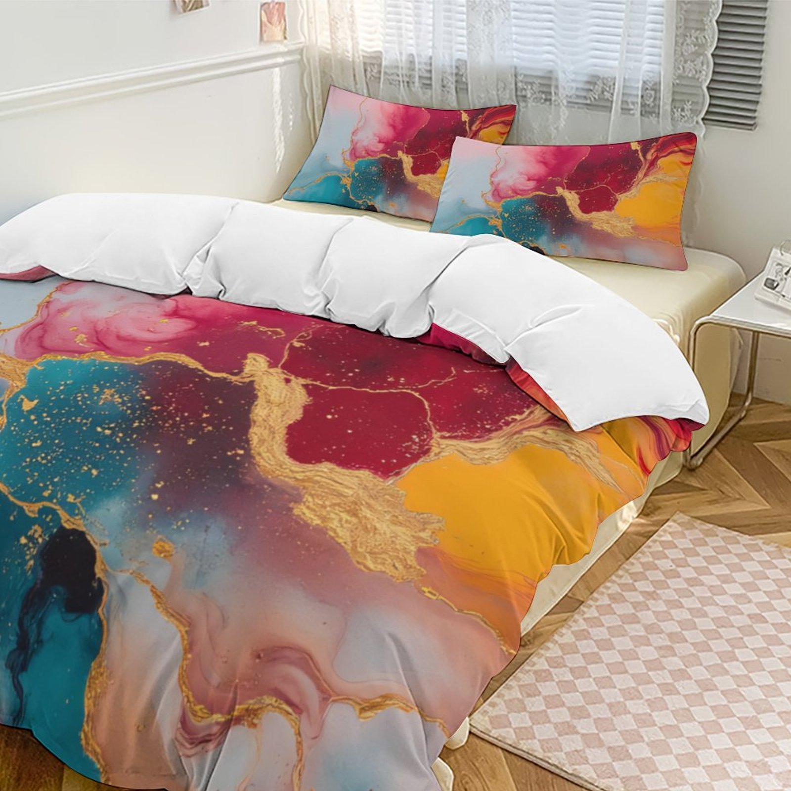 Abstract Gold Marble Art Duvet Cover Set Themed Multicolor Polyester ...