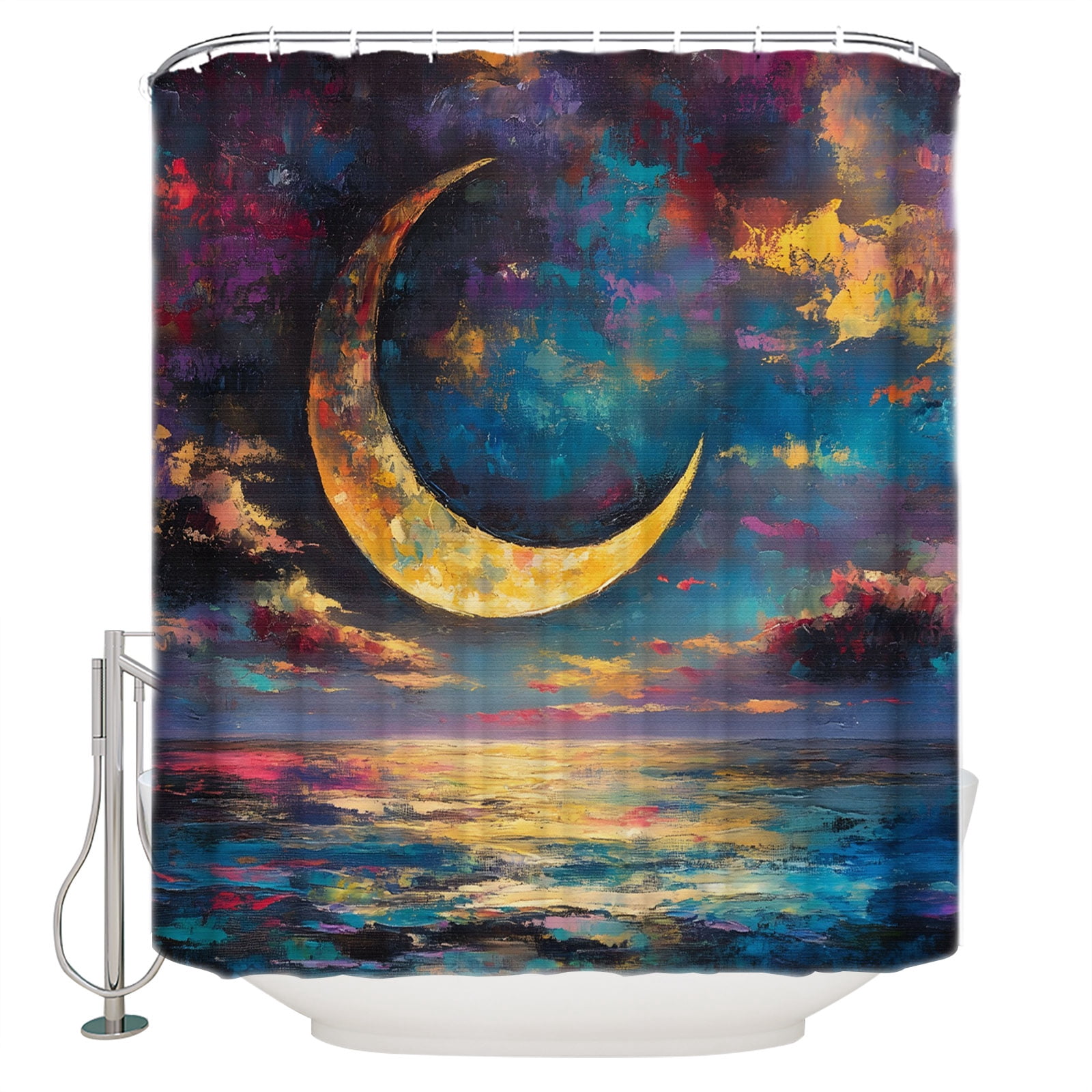 Abstract Gold Moon Bathroom Shower Curtains with 12 Hooks Polyester ...