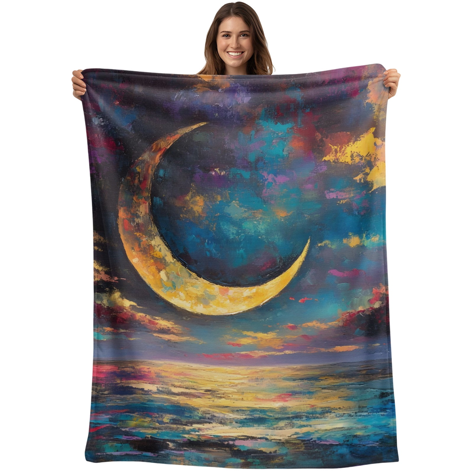 Abstract Gold Moon Blanket Soft Cozy Warm Throw Blanket for Couch ...
