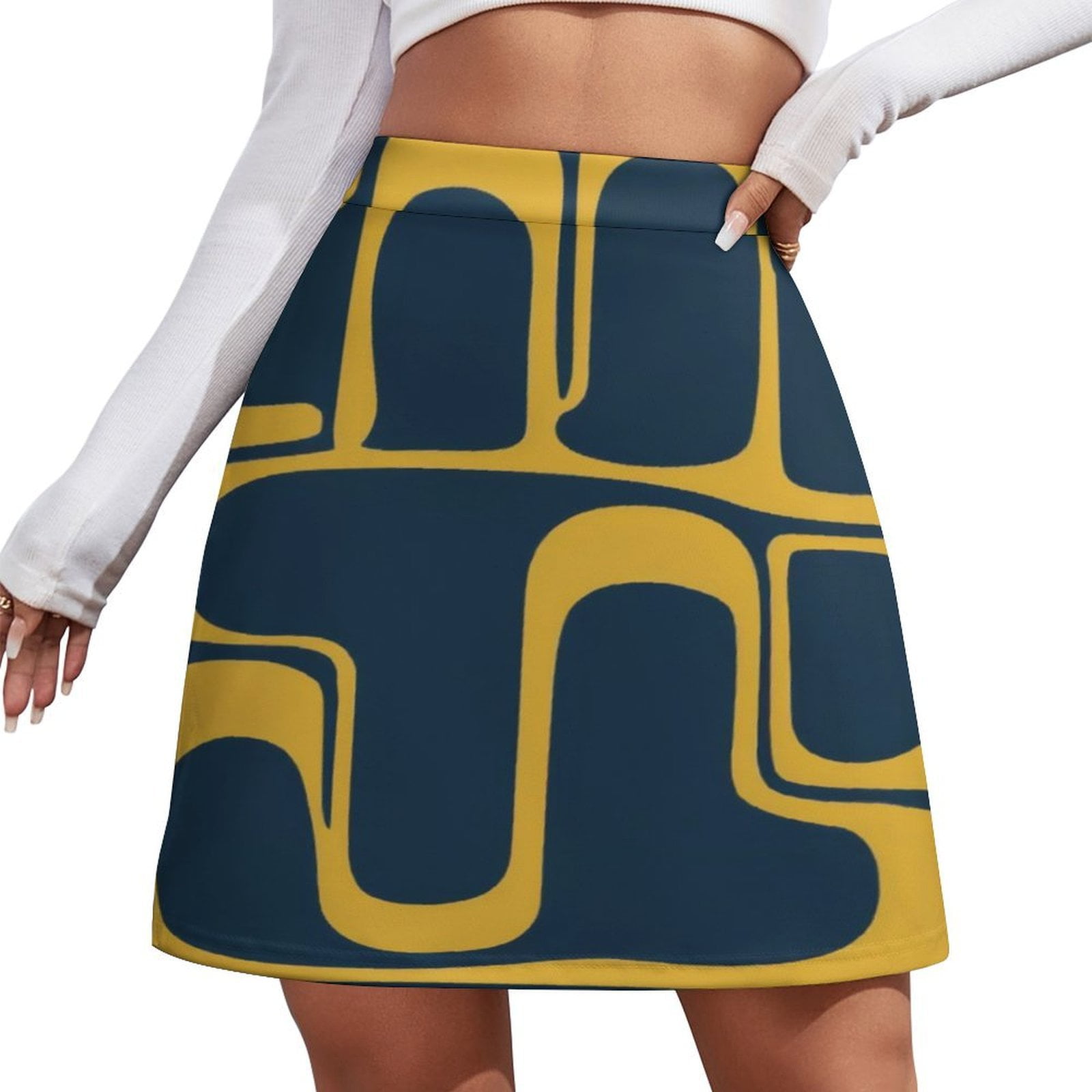 Abstract Gold Navy Artwork Women's High Waist Skirt Stretchy Casual ...