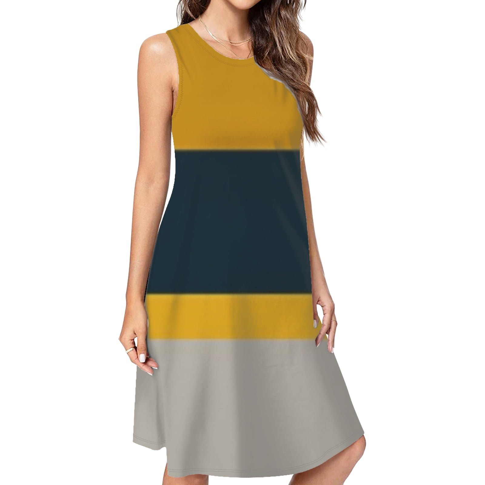 Abstract Gold Navy Grey Stripes Spring Summer Dresses For Women Fashion ...