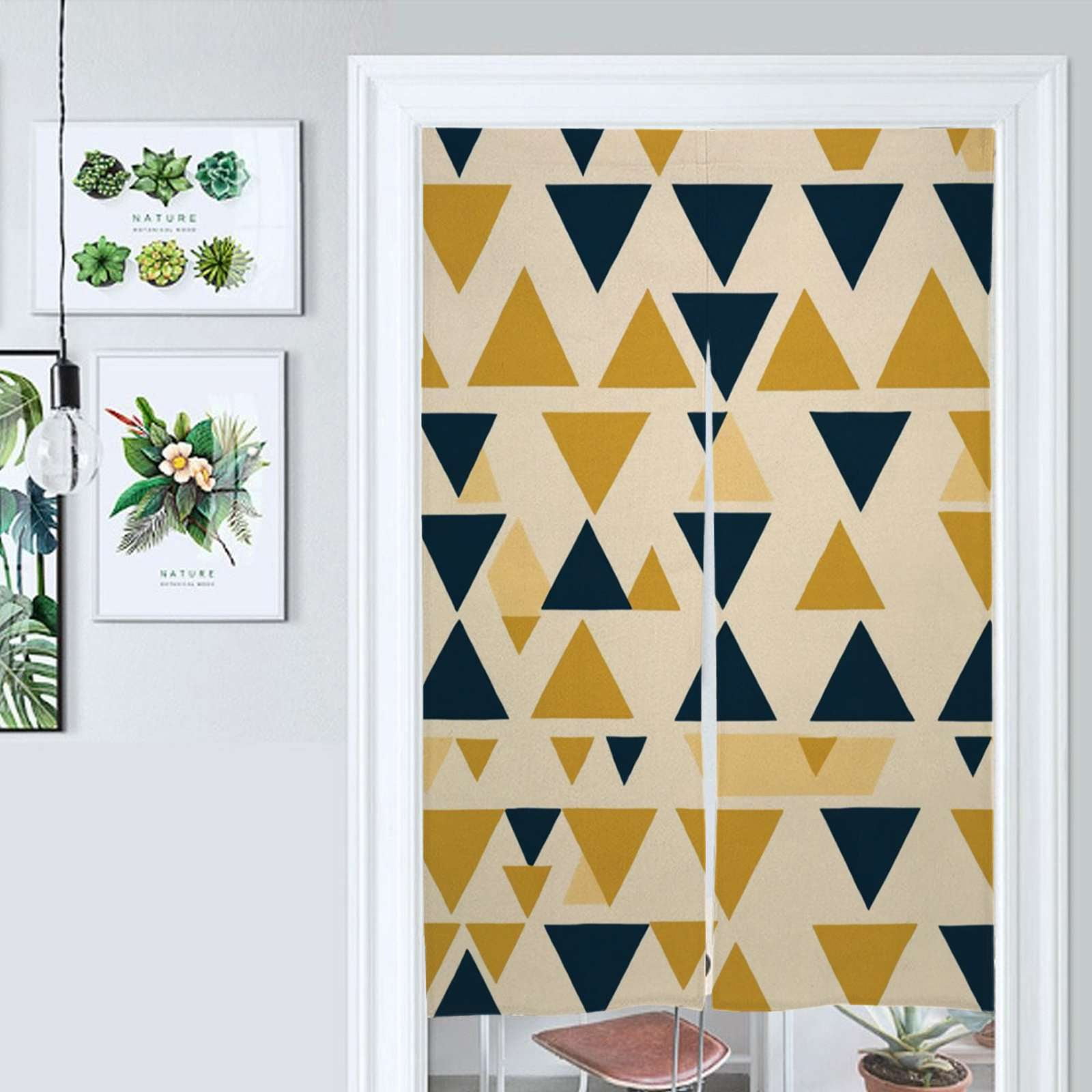 Abstract Gold Navy Triangle Pattern Door Curtain Nordic Living Room ...