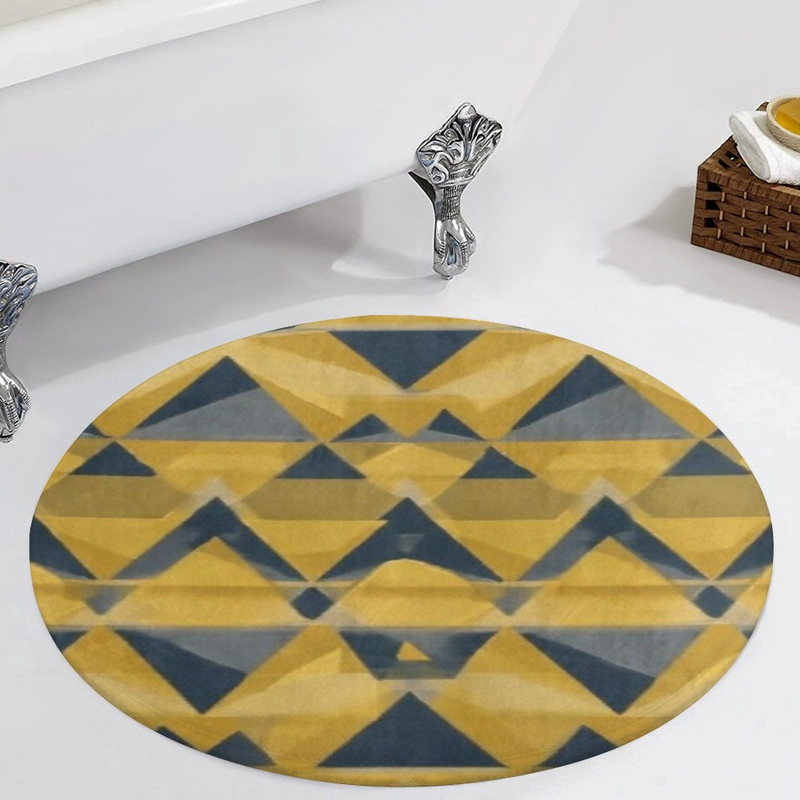 Abstract Gold Navy Triangle Pattern Round Carpet Circle Rug Outdoor ...