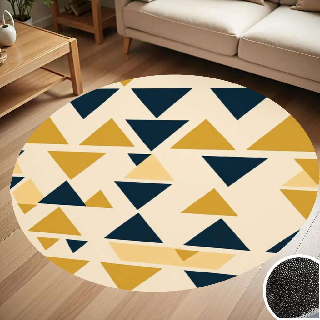 Abstract Gold Navy Triangle Pattern Round Carpet Living Room Bedroom ...